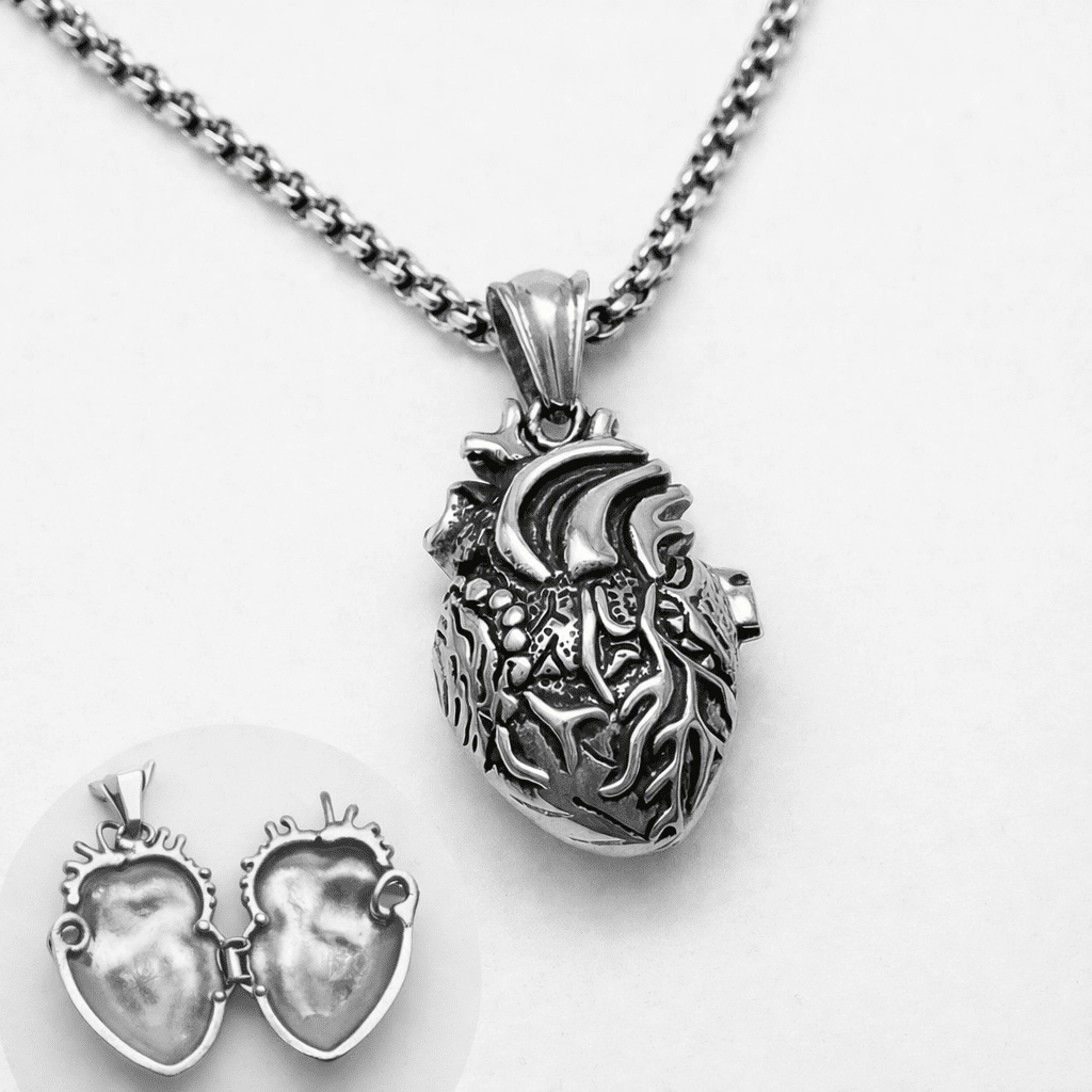 Anatomical Heart Locket Necklace – Stainless Steel – Engraved Memories