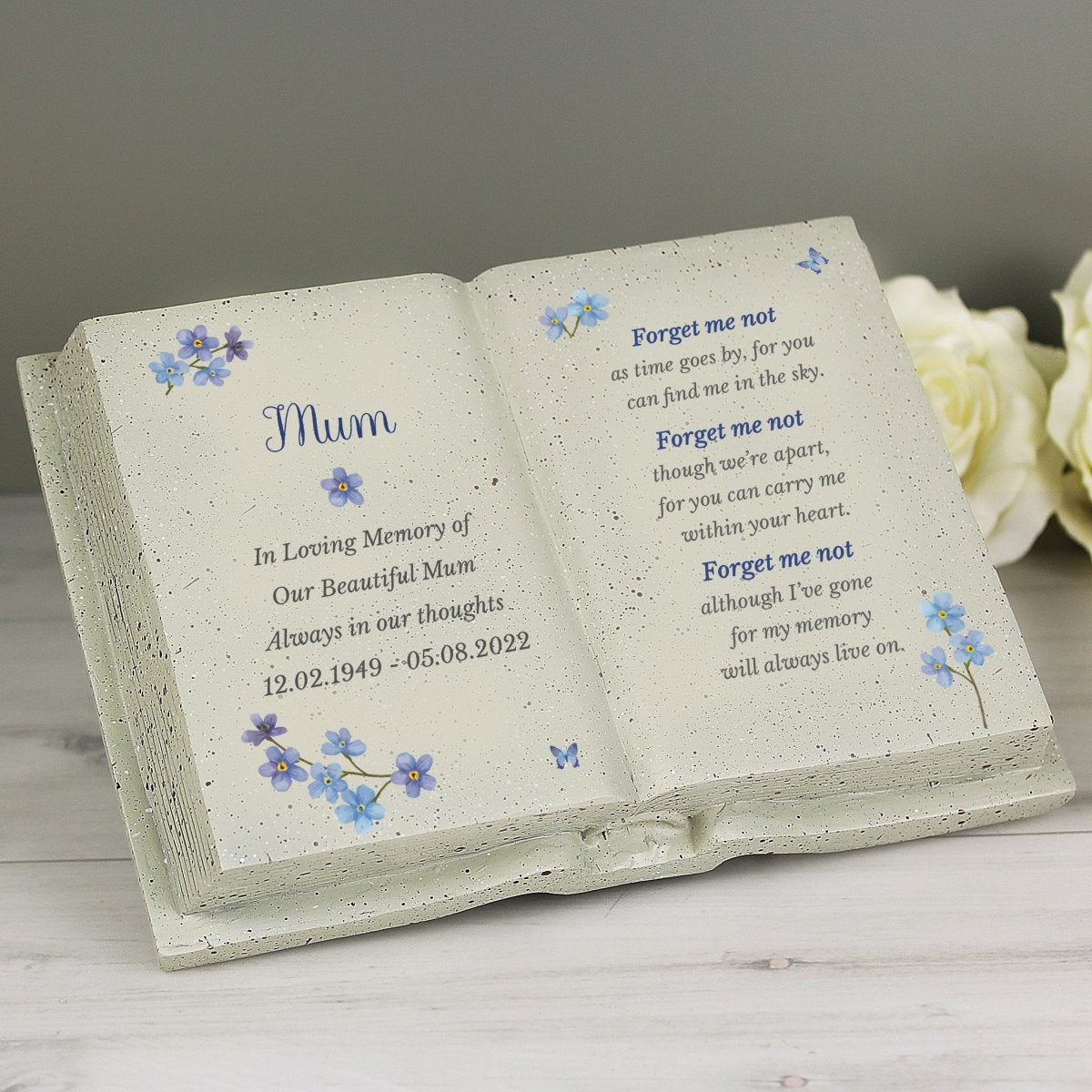 Personalised Forget Me Not Memorial Resin Book – Engraved Memories