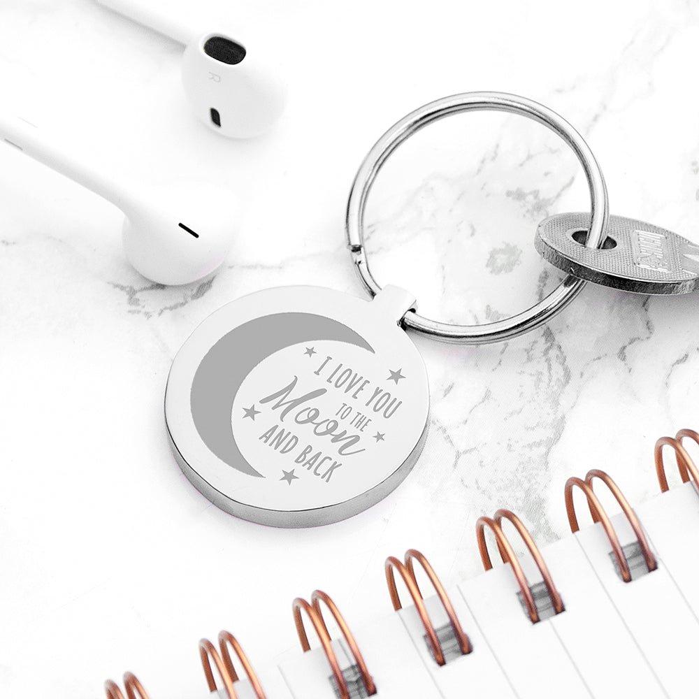 Personalised Moon and Back Keyring – Engraved Memories